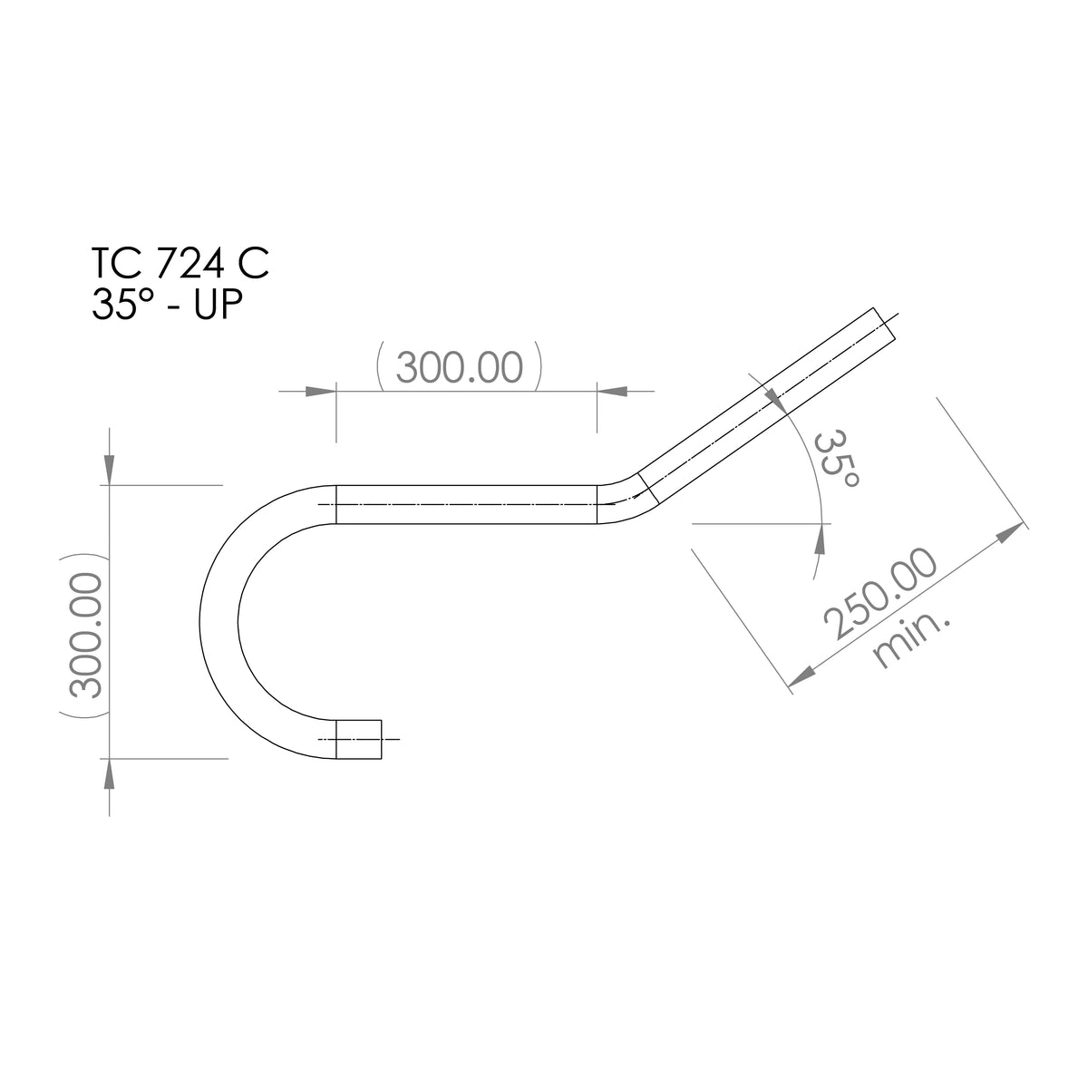 724 - J Bend Bar C42 (32NB) Handrail Angled J End Termination 4 - 35 ...
