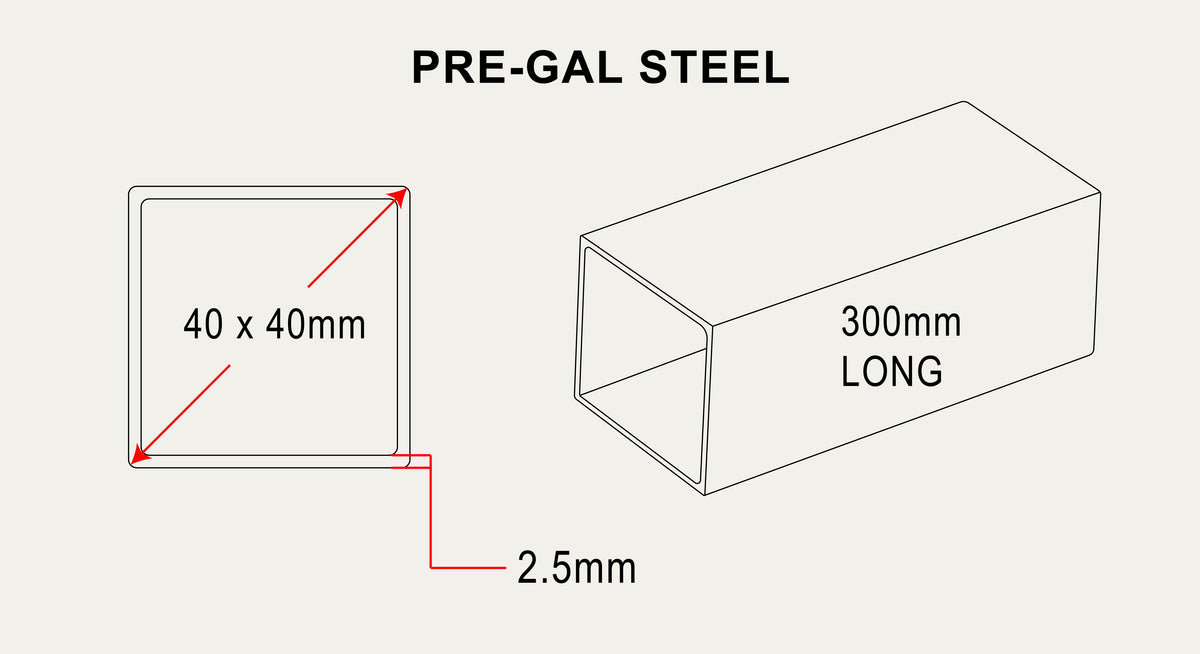 Bar SHS Square 40 x 40 x 2.5mm Thick PreGal – Tubeclamp AU