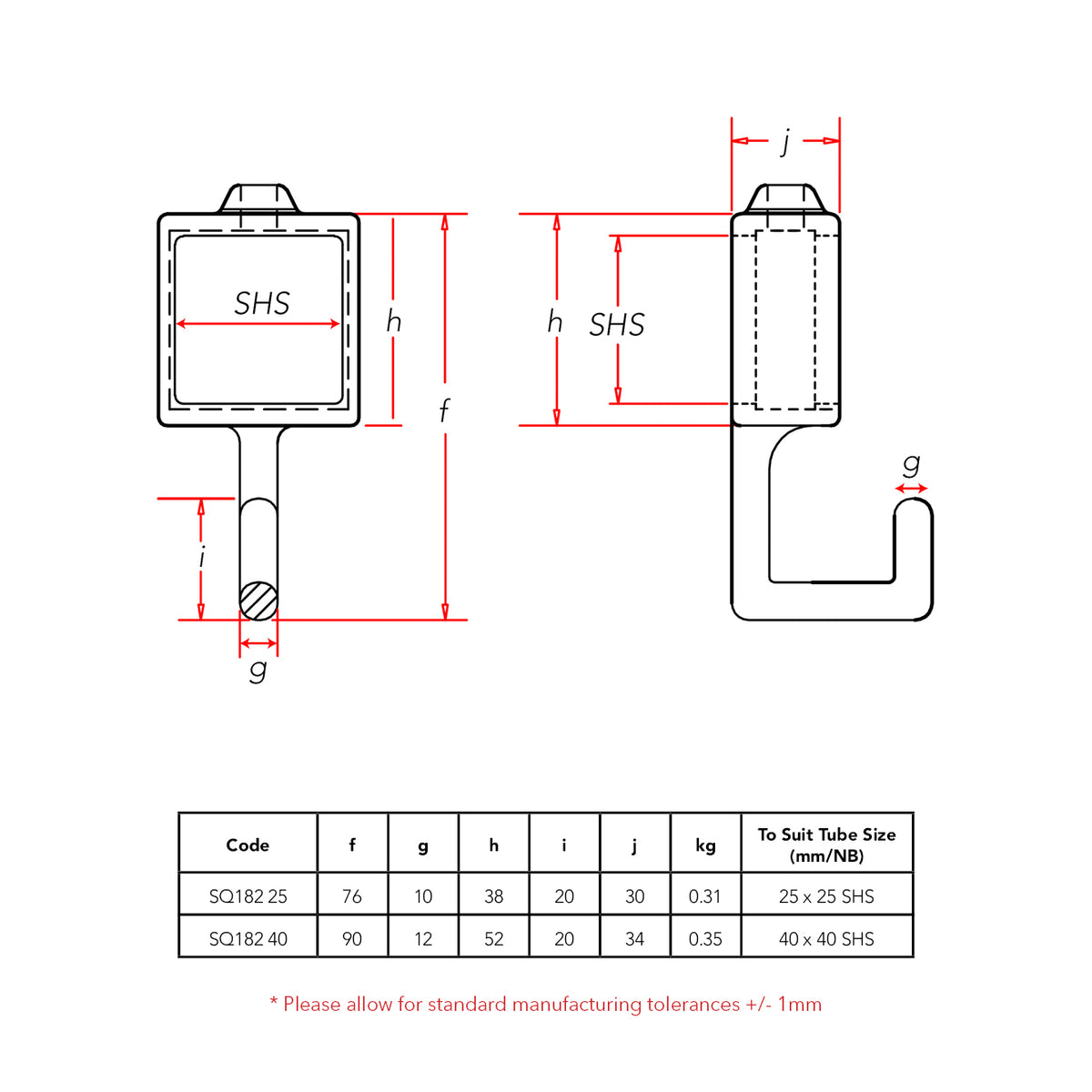 SQ182 Box Vertical Hook Galvanised Fitting – Tubeclamp AU