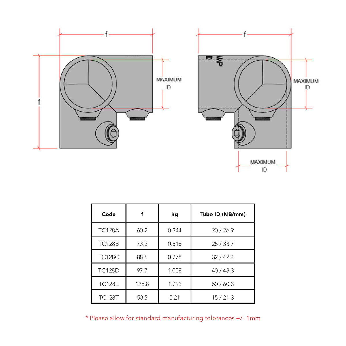 TC128 - Corner Top Cross Galvanised Pipe Fitting – Tubeclamp AU