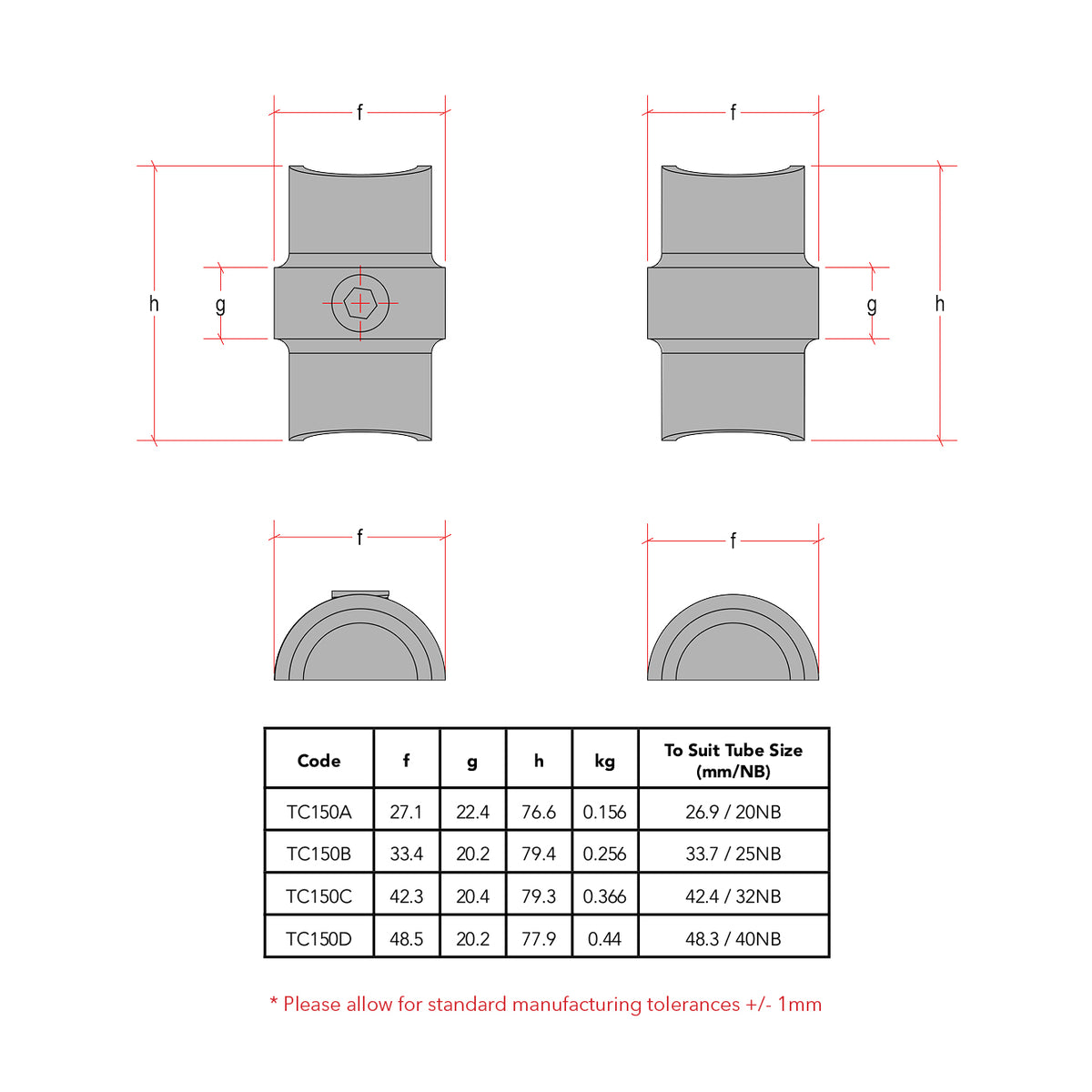 QC150C - Internal Tube Joiner for C42 OD Extra Light Tube (5pc / 50pc ...