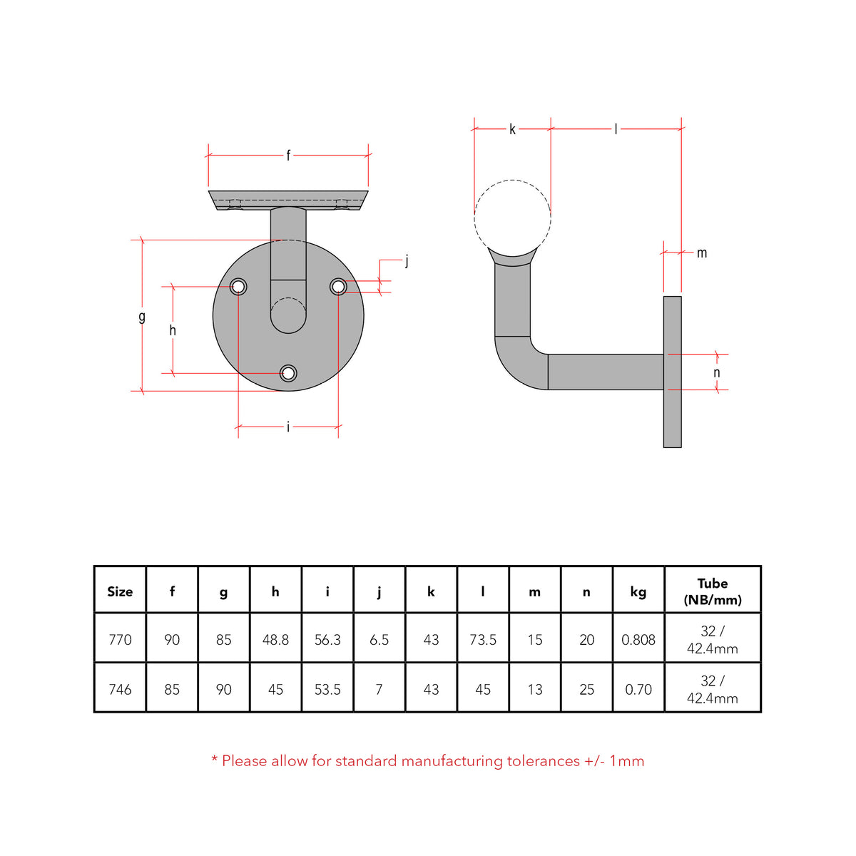770 - Tube clamp pipe fittings handrail wall bracket galvanised ...