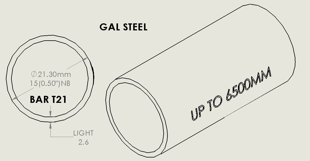 Tube 15NB 1/2" Light 21mm OD. Galvanized Cut to size – Tubeclamp AU